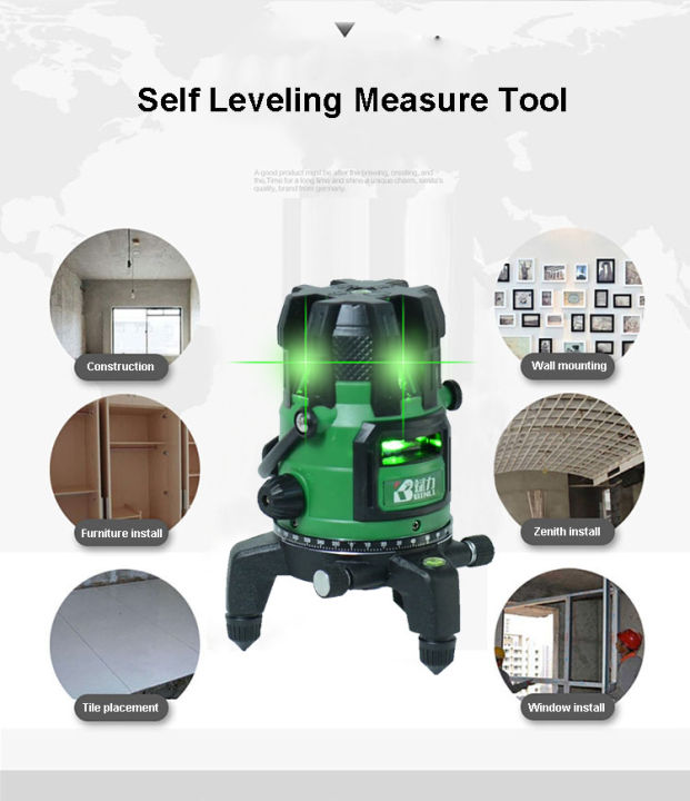 Laser Level 5 Lines Green Laser Light 360° Rotatable with Remote ...
