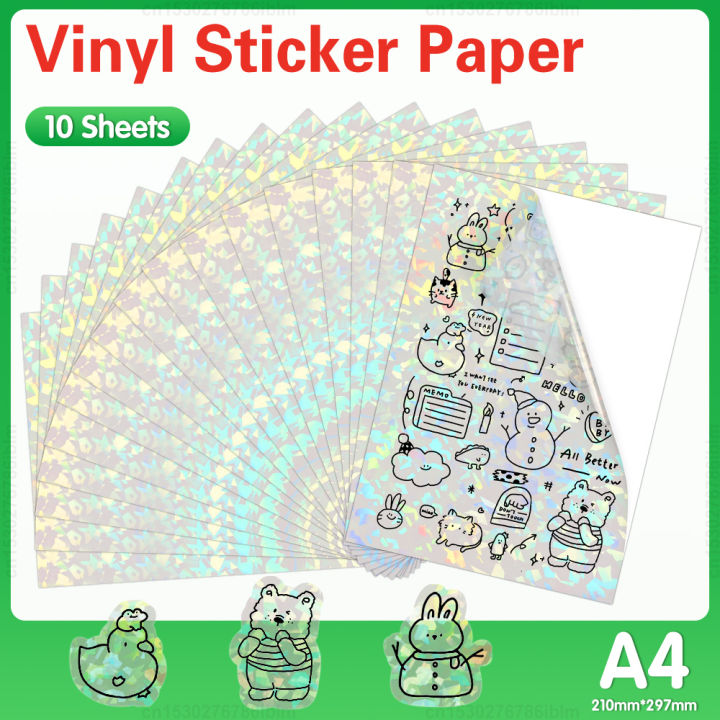 10 Sheets Adhesive Printable Vinyl Sticker Paper A4 Transparent Glossy ...
