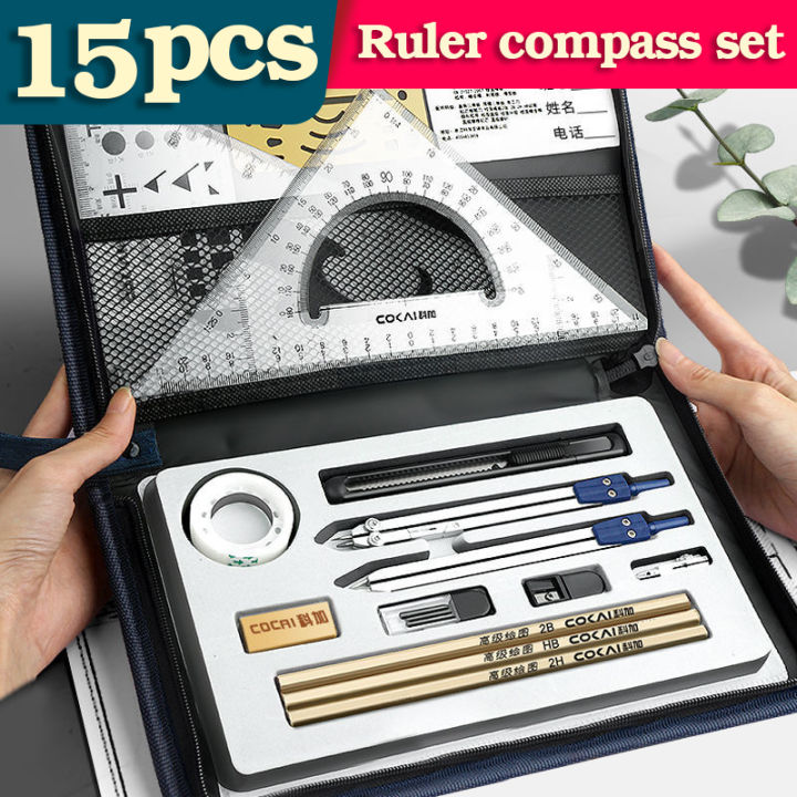 15 In1 Compass Ruler Math Geometry Plate Stationery Set Students ...