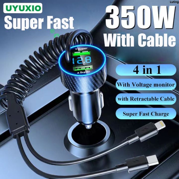 LutingNew 4 in 1 USB C Car Phone Charger Adapter Super Fast in Car with ...