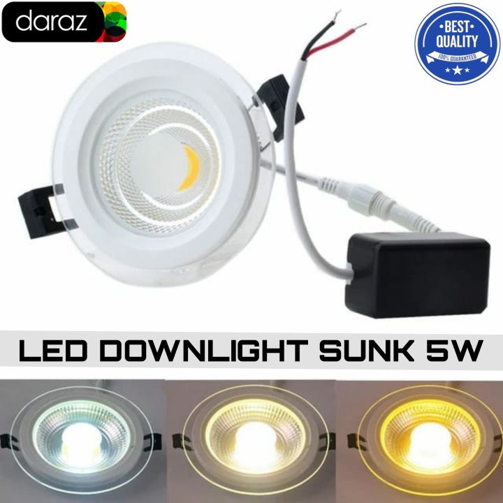5W LED Downlight Round Glass Cover Lights High Bright COB Ceiling ...