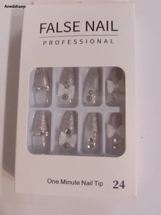Anedshaop False Nails one minute nail tip 24 PCs with nails stickers ...