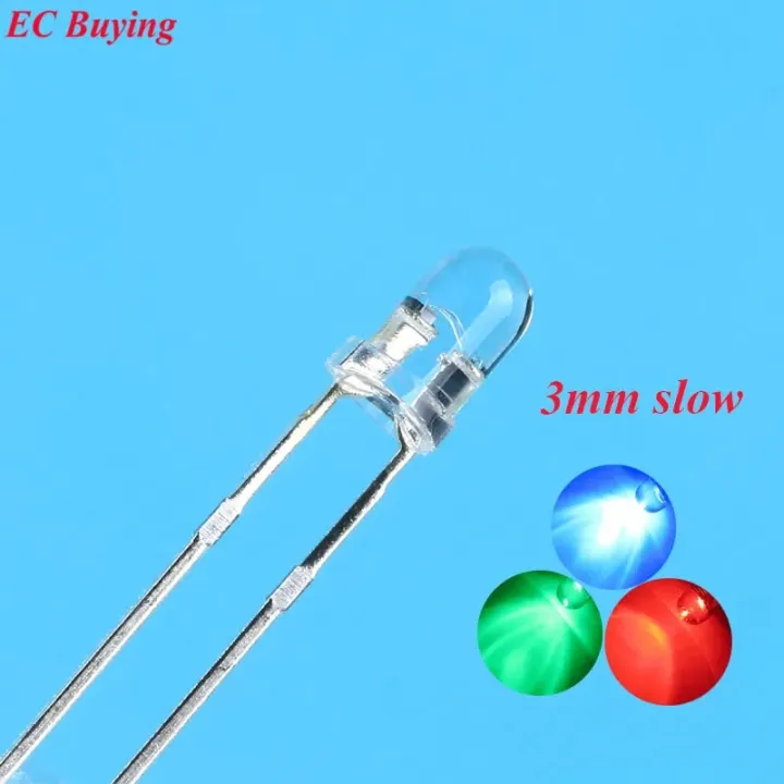 【KAMDSS015】50 pcs Clear 3mm RGB Slow Flashing Red Green Blue 3 Colors Multicolor Flicker 3 mm ...