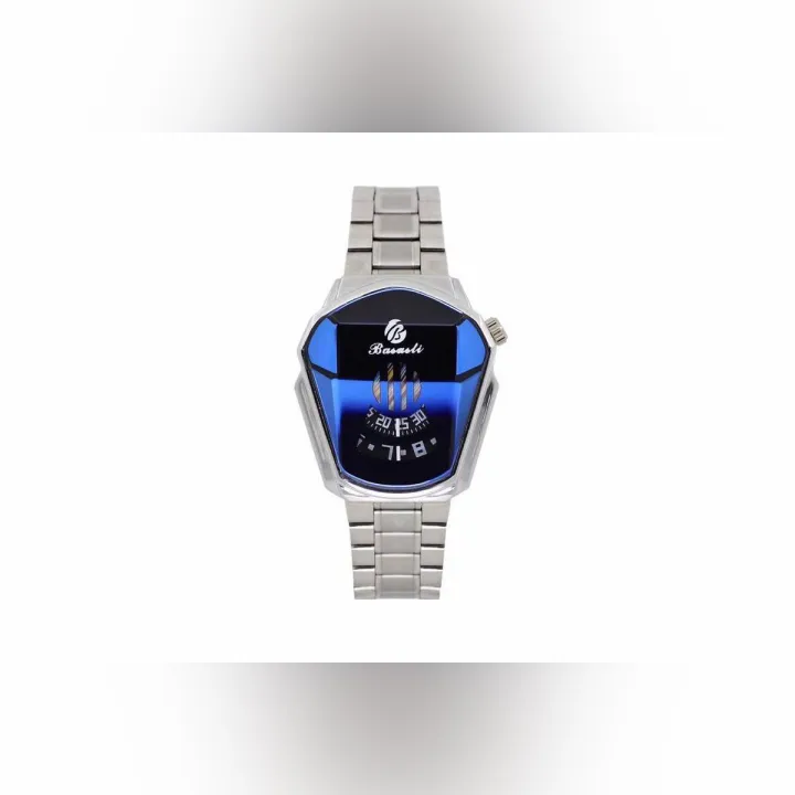 Mens luxury watch silver stainless steel basasti mens fashion watch ...