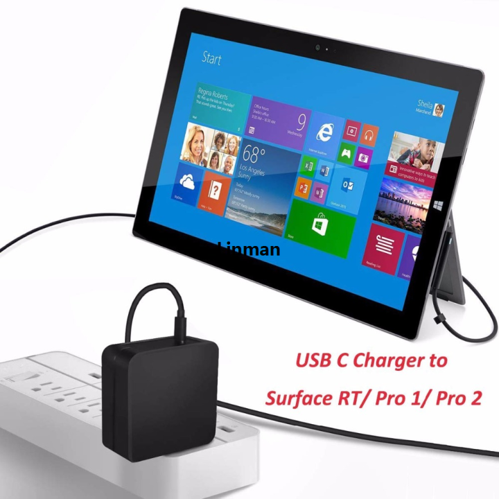 Linman Surface Pro Power Cord USB-C Surface Charger Cable 12V Power ...