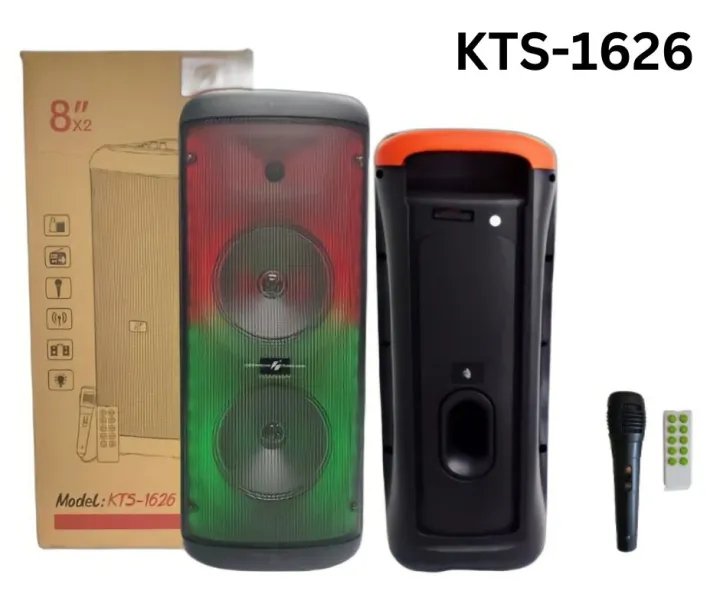 Speaker KTS-1626 8X2 Inch TWS Super Bass Dual RGB Flame Light Outdoor Wireless Bluetooth Karoke ...