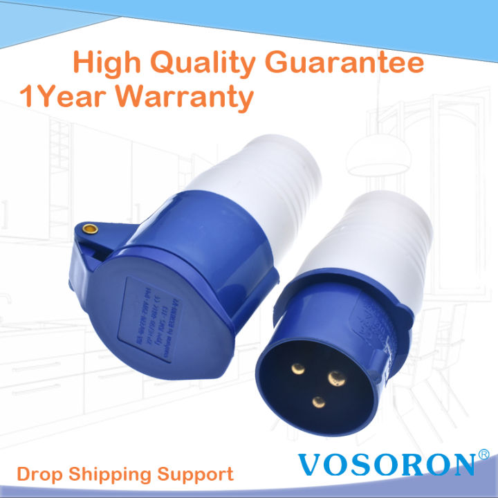 New Blue 250v 16/32 Amp 3 Pin Industrial Site Plug Sockets Ip44 2pe ...
