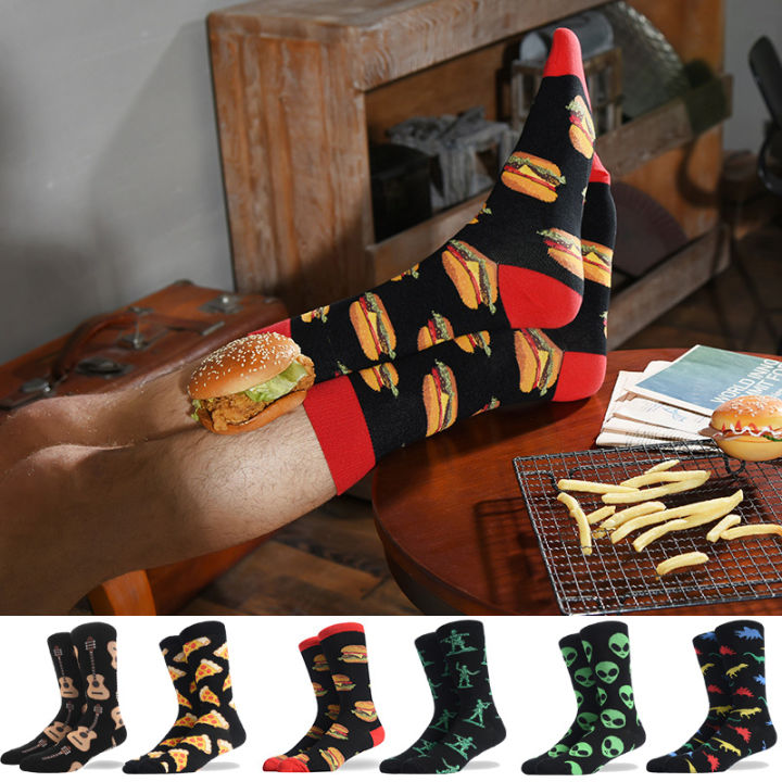 Men's Socks Funny Big Size Alien Delicious Food Print Colorful Snacks ...