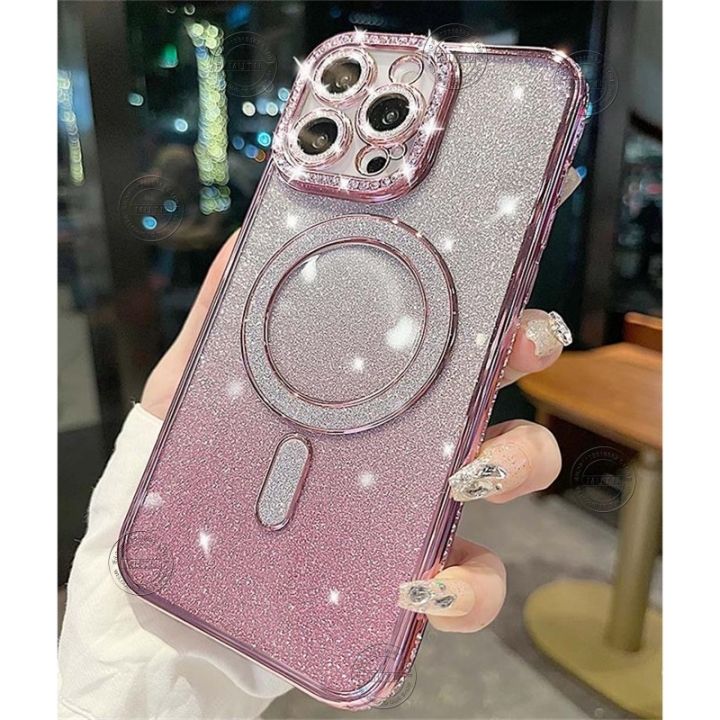 New Fashion Glitter Diamond Magnetic Clear Case For iPhone 16 15 14 ...