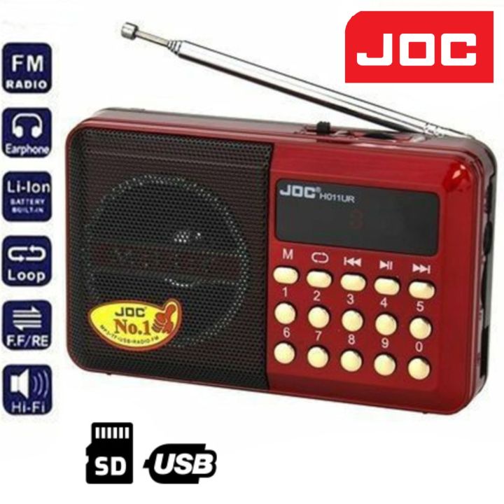 JOC Rechargeable FM Radio with USB SD Card Reader H011BT TF Portable ...