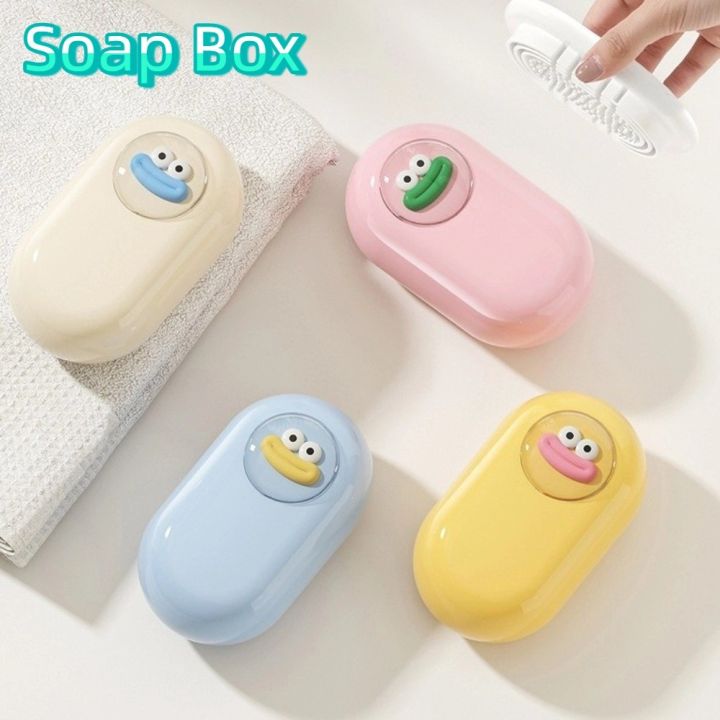 Portable Cartoon Soap Box Plastic with Laundry Brush Soap Storage Tray ...