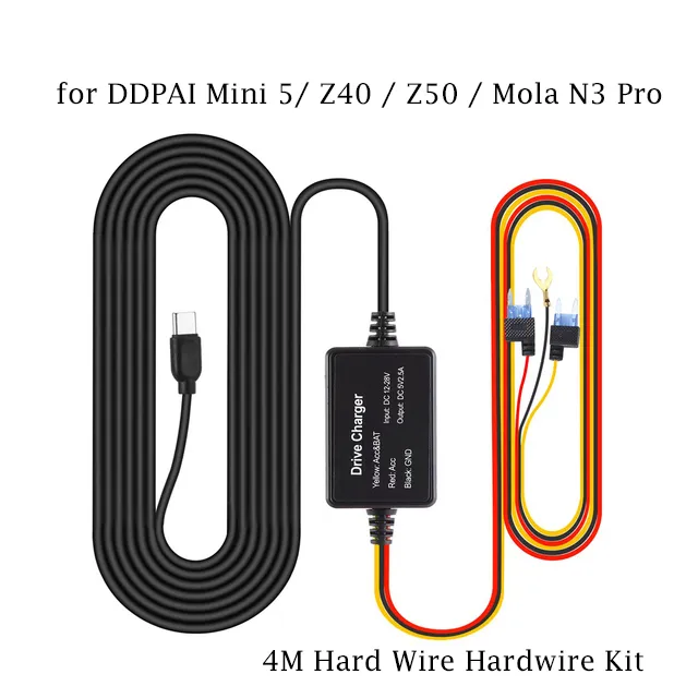 for DDPAI Mini 5 12/24V Type-C USB Car Charger 4M Hard Wire Hardwire ...