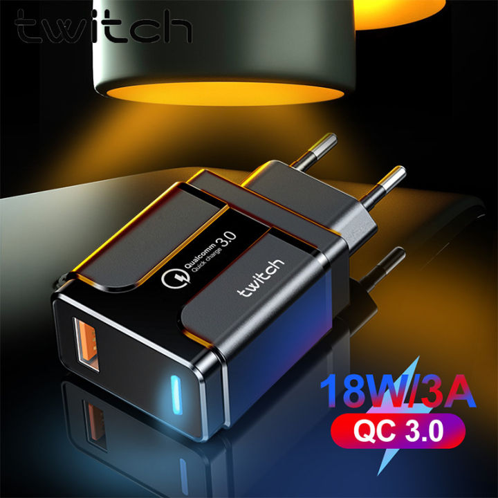 Twitch 18W USB 4.0 QC 3.0 PD Fast Charger US/EU/UK Plug Phone Adapter ...