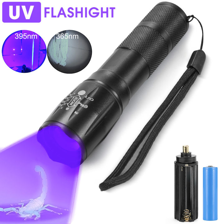Purple White Dual Light Flashlight LED Ultraviolet Torch Zoom ...