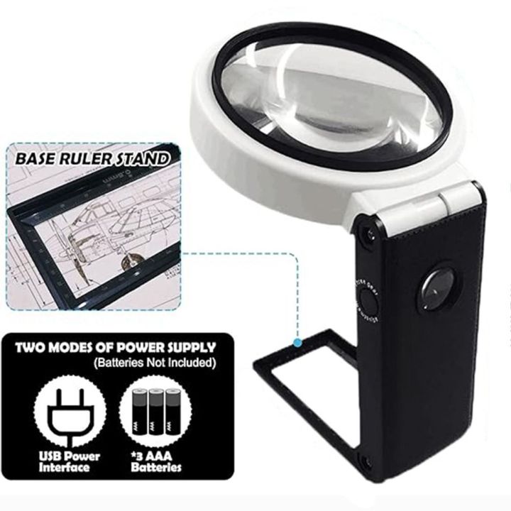 Desktop Stand Folding Design Magnifying Glass with Light Stand Powered ...
