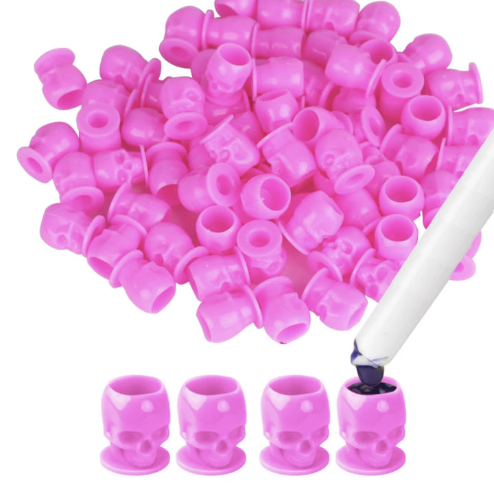 Makeup Paint Holder Skull Ink Cup Art 200PCS Disposable Tattoo Skull ...