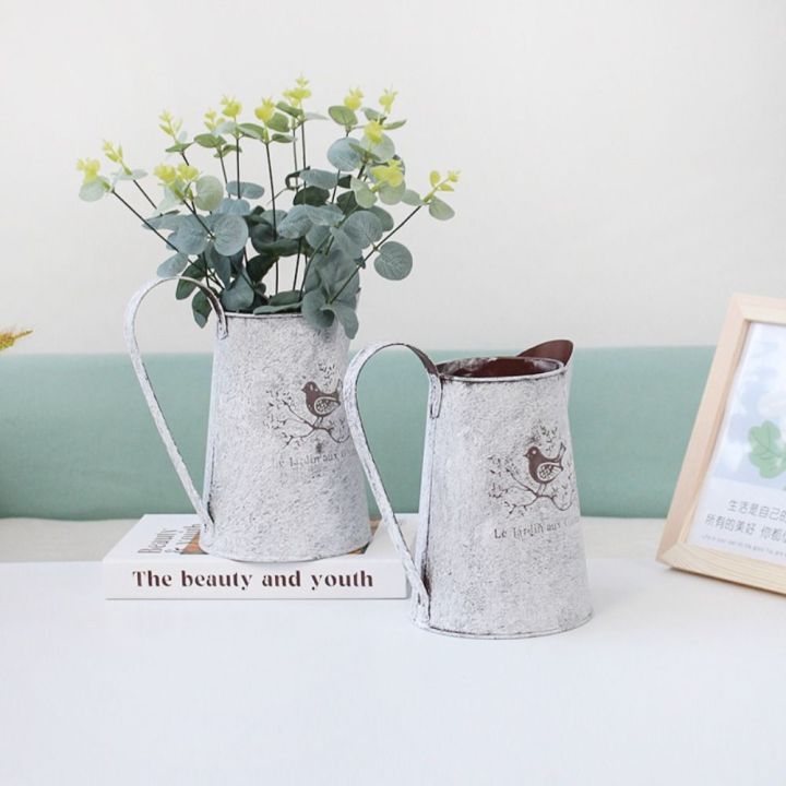 Can't Hold Water Birds Art Bucket French Script Empty Dried Flower Vase ...