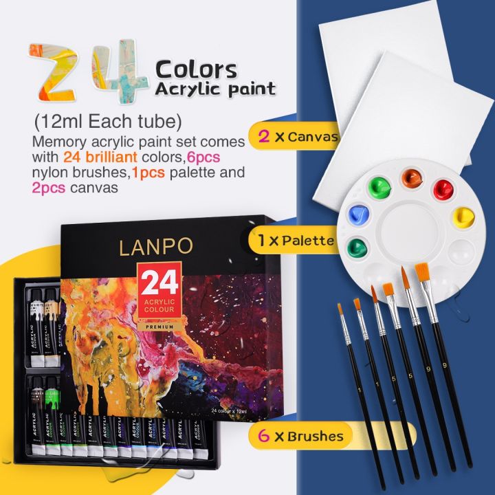 【Jingo】Acrylic paint 12 24 36 48 colors 12ml 60ML hand painted diy set ...
