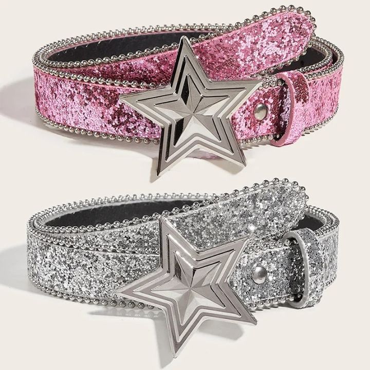 Women's Star Buckle Belt Y2k Rhinestone Belt Luxury Bling Sequin Punk ...