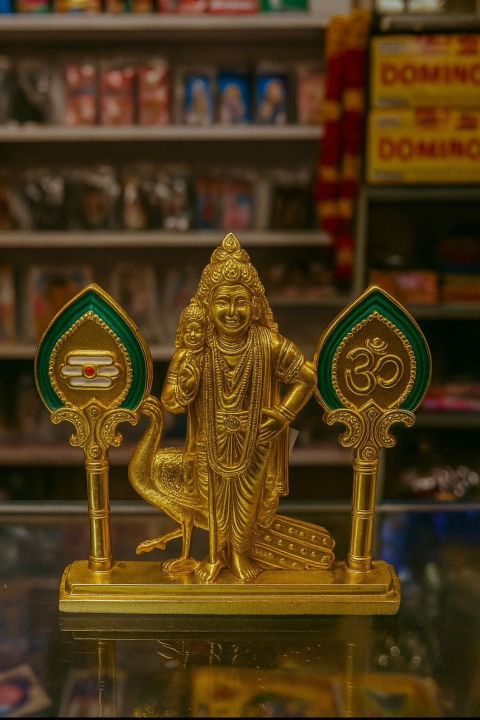 Lord Murugan Decorative Idol with Vel Symbols | Gold-Plated Murugan ...