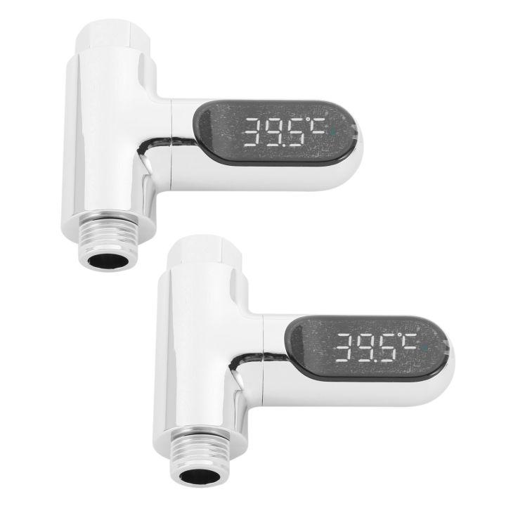 2X LED Display Home Water Shower Thermometer Flow Self-Generating ...