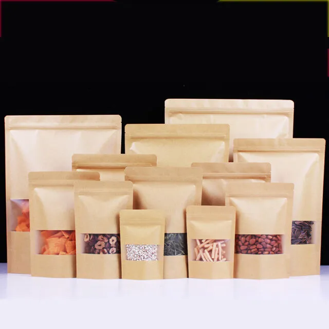 Kraft Paper Ziplock Bag with Window - 14 x 20 cm- 100g (20 pcs) | Daraz.lk
