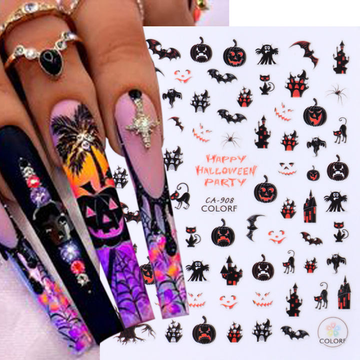 Cartoon Halloween Human Skull Spider Shape Nail Sticker Enhancement ...