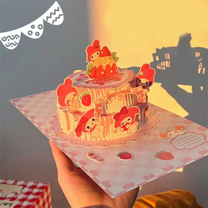 Cartoon Cute Foldable 3D Birthday Greeting Cards Birthday Cake Blessing ...