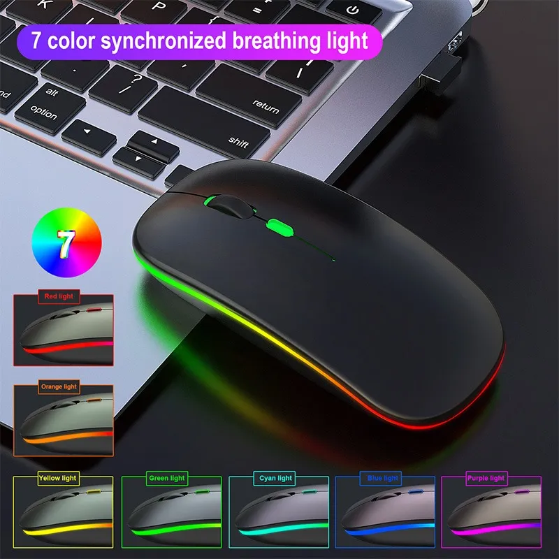 Bluetooth Wireless Mouse RGB Rechargeable with USB, BT5.2 Wireless ...