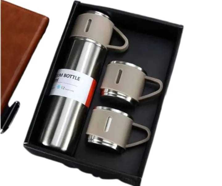 Stainless Steel Flask Set – Insulated Thermos with 2 Matching Cups ...