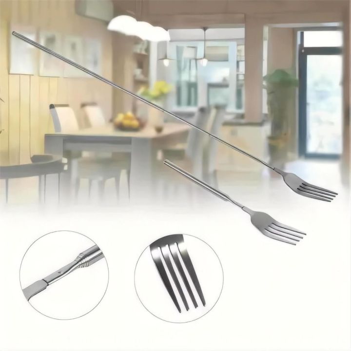New Stainless Steel Extendable Long Handle Fork Extendable Silver ...