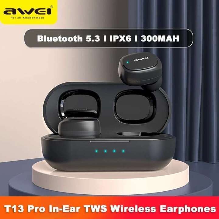 Awei T13 Pro 5.3 Earphone Wireless Bluetooth Headset In-Ear TWS Earbuds With Mic HiFi Bass ...