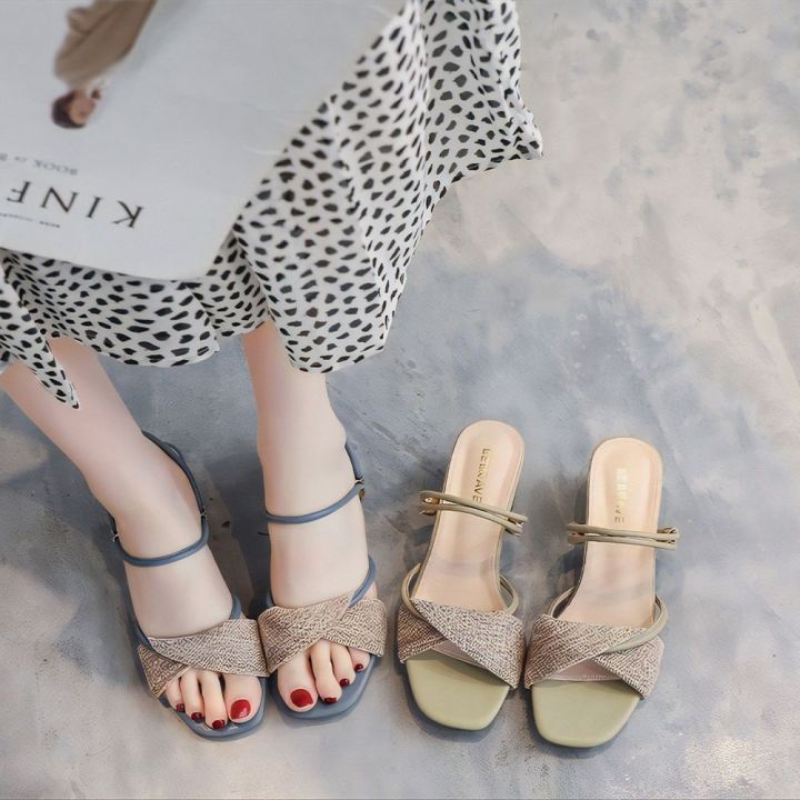 Women's Chunky Heel Fairy Style Mid Heel 2024 Women's All-Matching High ...