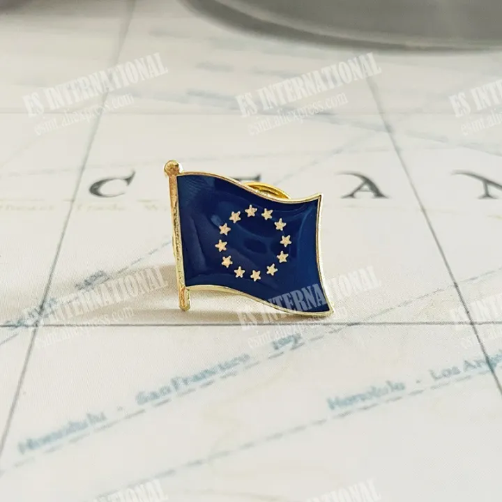 European Union National Flag Lapel Pins Crystal Epoxy Metal Enamel ...
