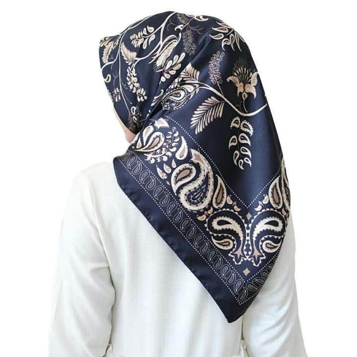 Scarf Tops 90cm Satin Print Large Square Scarf Cashew Ethnic Style Silk ...