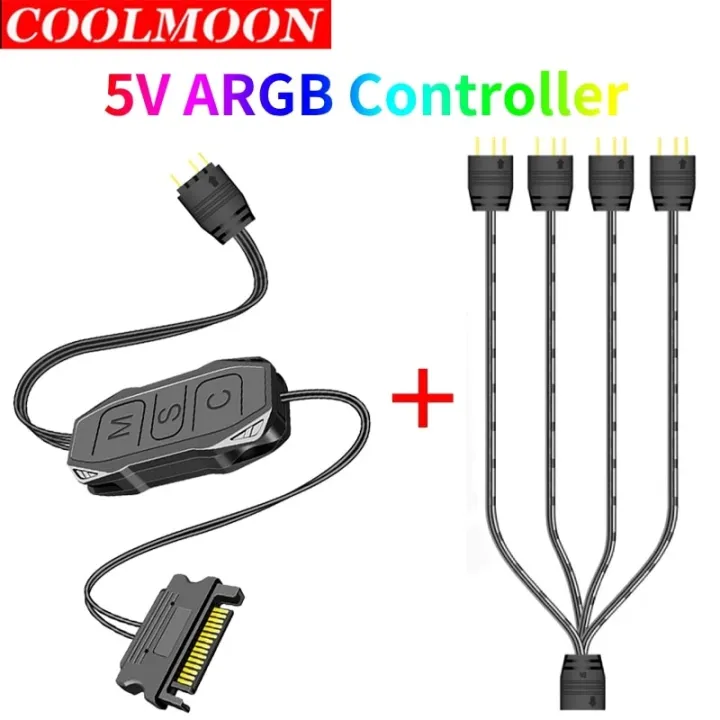 COOLMOON AR-1 RGB Controller Cable 5V 3 Pin 3pin to SATA ARGB Mini ...