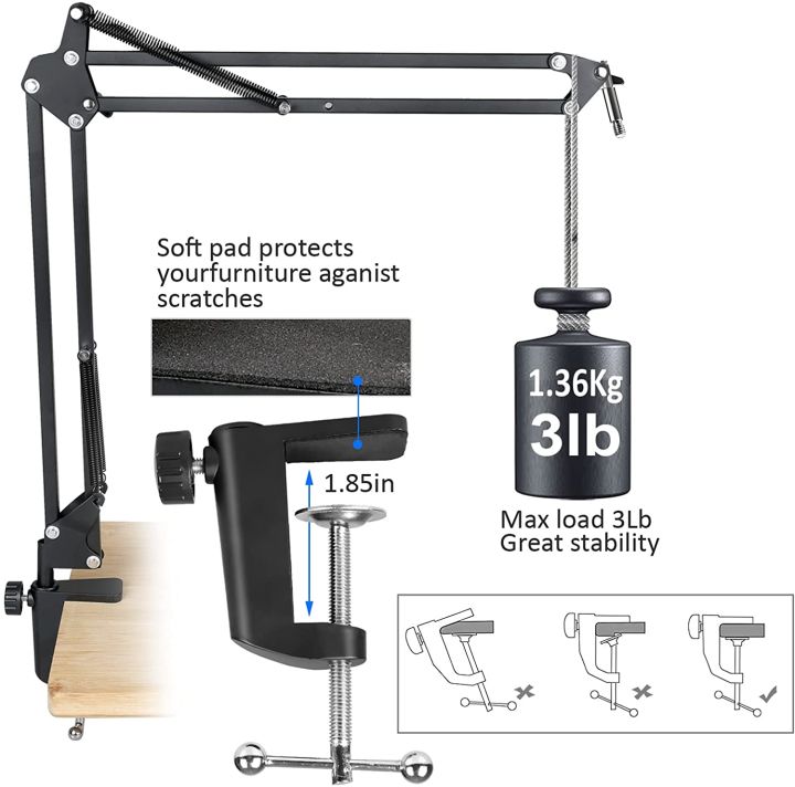 Microphone Stand Desk Suspension Arm Stand Blue Yeti Microphone Stand ...