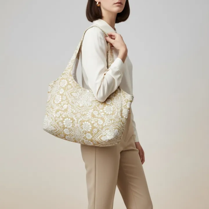 3Q Premium Jacquard GRACE Tote Bag - Women's Carry Bag for Everyday ...