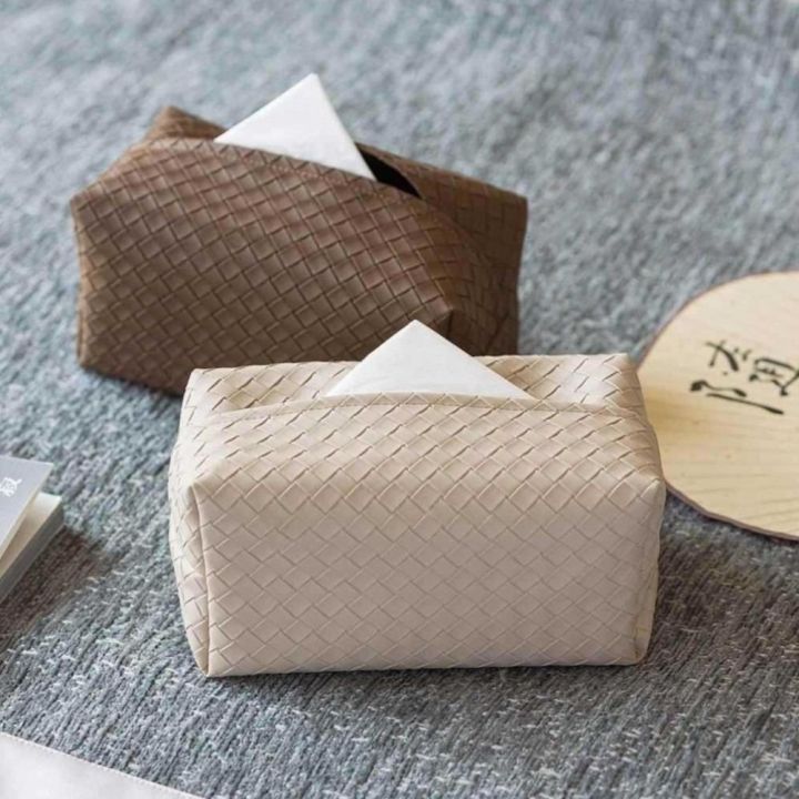 Bathroom Decor PU Woven Tissue Box High-end Light Tissue Paper Case ...