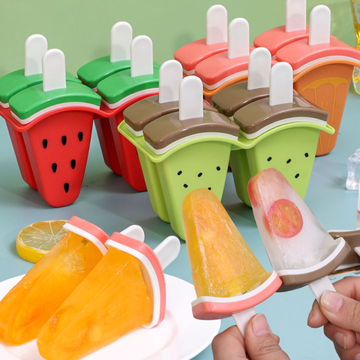 Watermelon Shape Ice Cream Mold 4 Compartments Ice Popsicle Mold Set ...