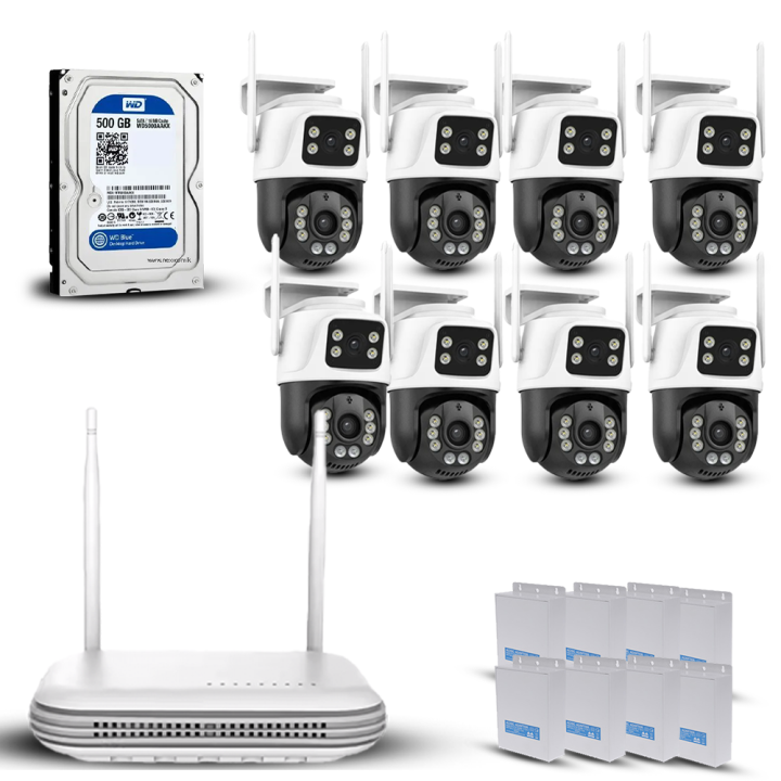 6MP Dual Lens PTZ Outdoor 8 Camera Pack with NVR, Hard Disk, Power ...