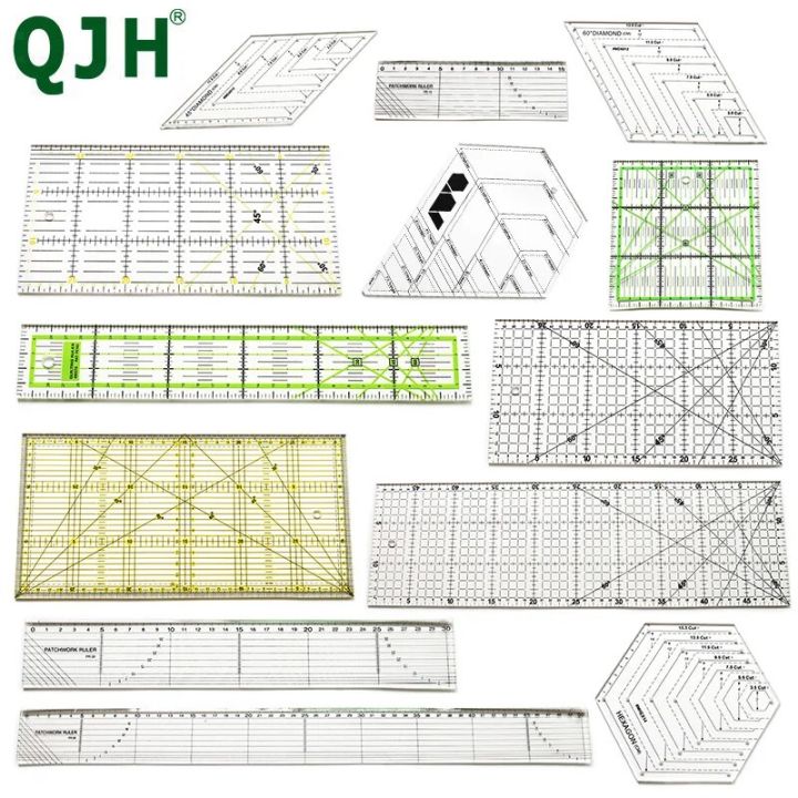 QJH 4 s/set Patchwork Rulers Set Acrylic Sewing Rulers Sewing Drawing ...