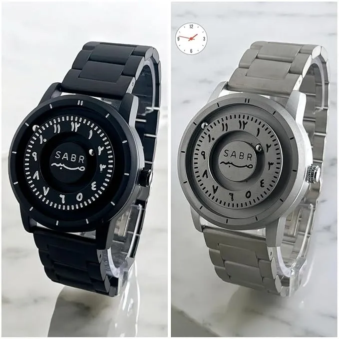 Luxury Men Arabic Dial Black and Silver Wrist Watch – Unique Eastern ...