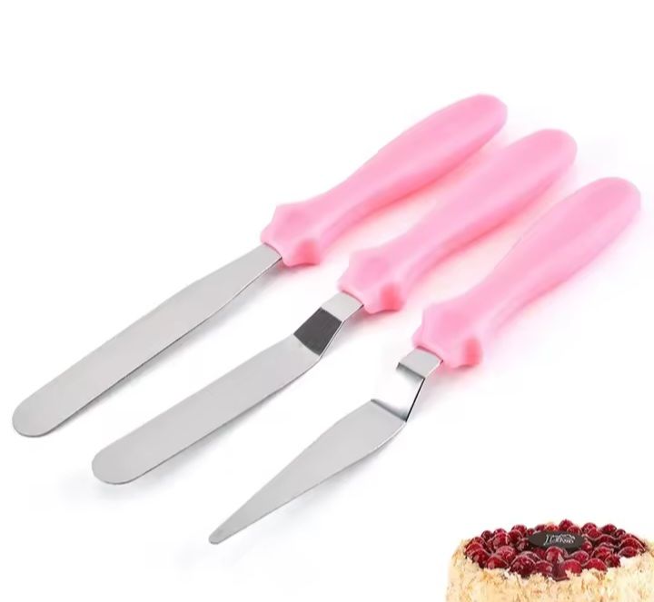 3 Pieces of Cake Angled Spatula with Stainless Steel, Professional Cake ...