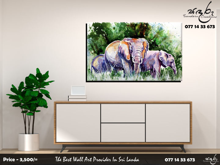 Elephants Canvas Wall Art With Seasoned Wood Frame Ready to Hang 1Panel ...