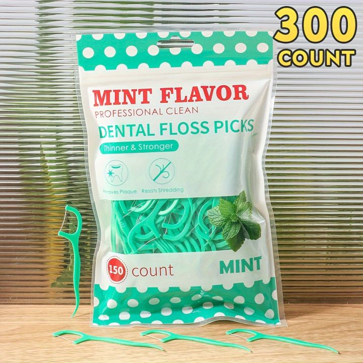 300-Pack Fresh Mint Flavor Dental Floss Picks, Deep Clean, Portable ...