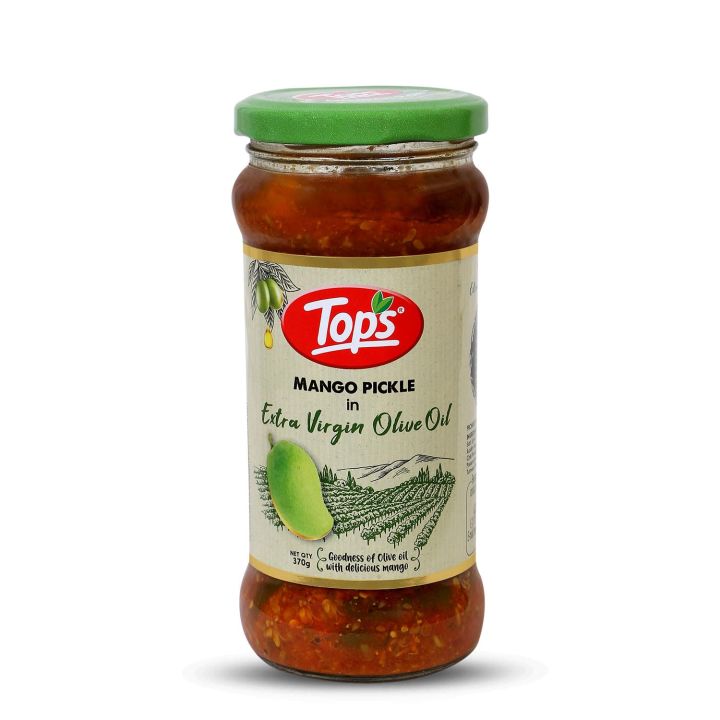 TOPS Olive Oil Mango Pickle - 370 gm Glass Jar | Mangoes marinated in ...