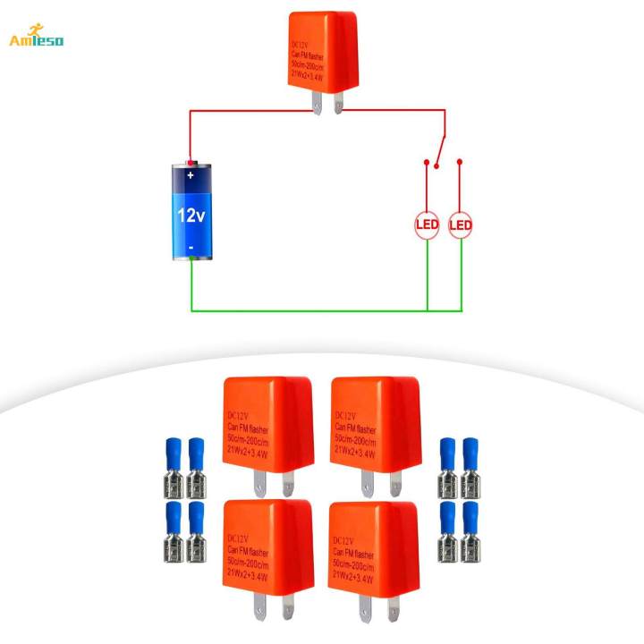 4Pcs 2 Pin 12V LED Flashing Relay Flasher Relay 1.4x1.4x1inch Plug and ...