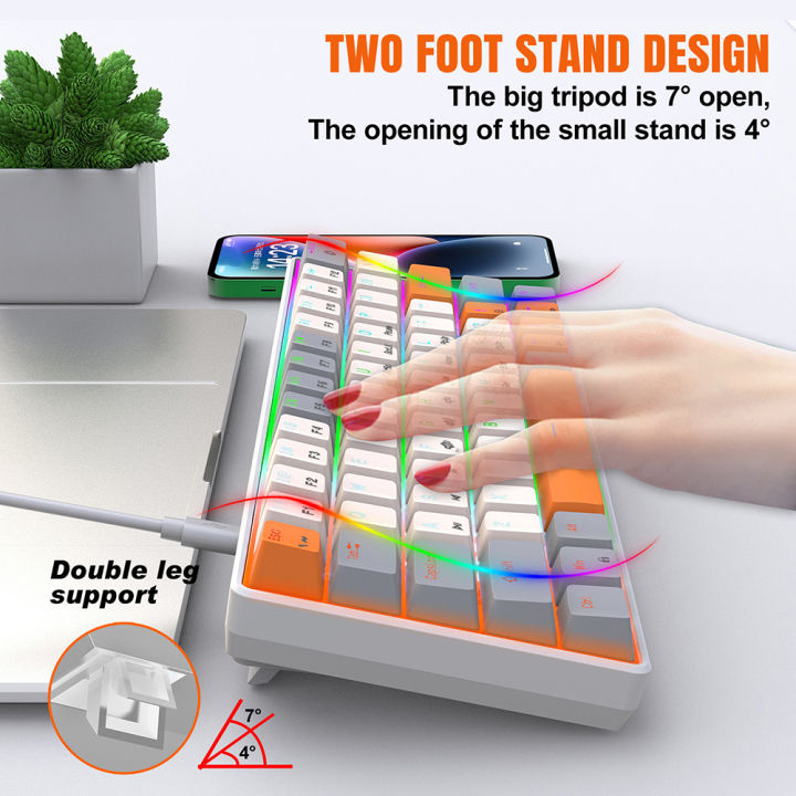 Kidlove Gaming Keyboard 63 Keys Portable Wired Keyboard Ultra Silence ...