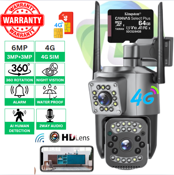 SC03 Dual Lens 6Mp | 4G Sim HD Wireless Dual lens CCTV Camera 360 view ...